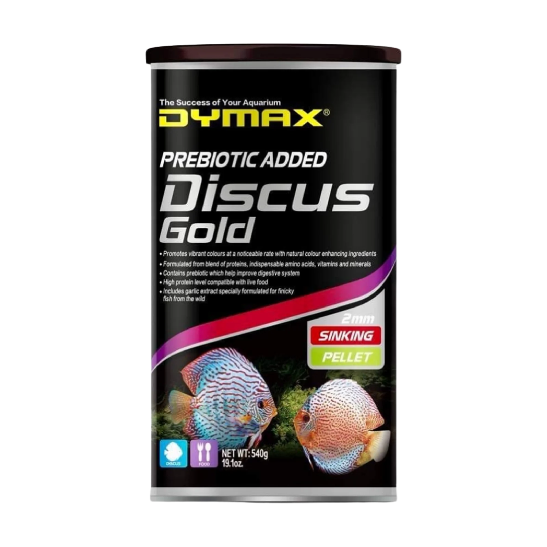 Dymax Discus Gold Premium Fish Food 2mm Sinking Pellets 540g — IWAquariums
